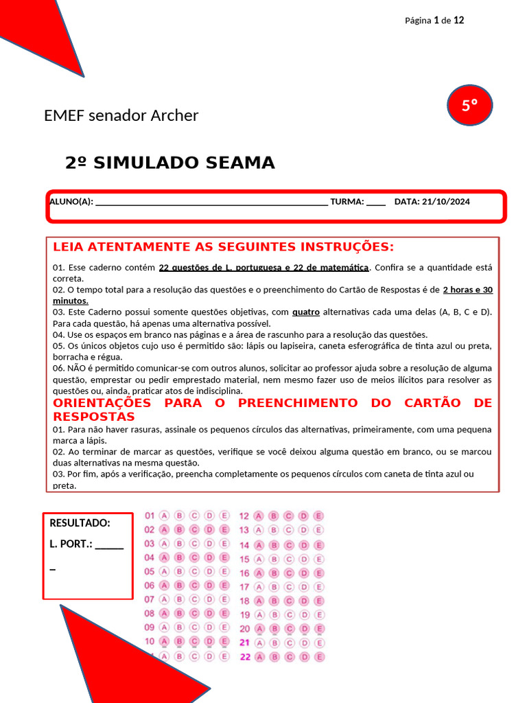 Simulado Seama - 5ºano | PDF | Desperdício | Solo