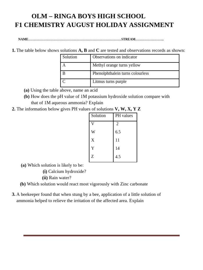 F1 Chem Holiday Assignment | PDF | Combustion | Hydrogen