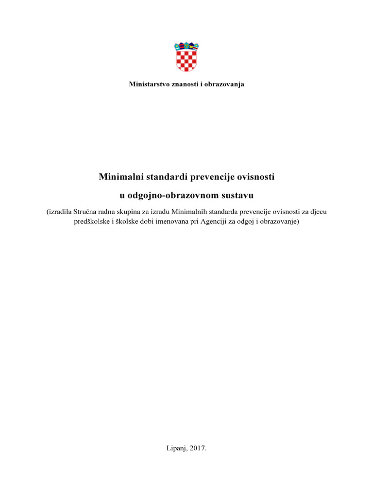 Minimalni standardi prevencije ovisnosti u odgojno-obrazovnom sustavu | PDF