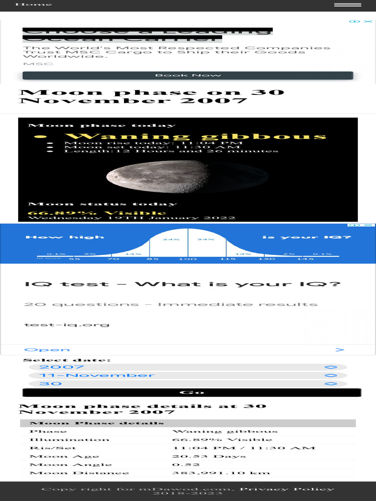 Moon Phase On 30 November 2007 | PDF