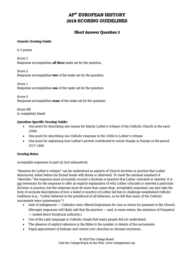 SAQ Scoring Guidelines Martin Luther | PDF | Martin Luther | Catholic ...