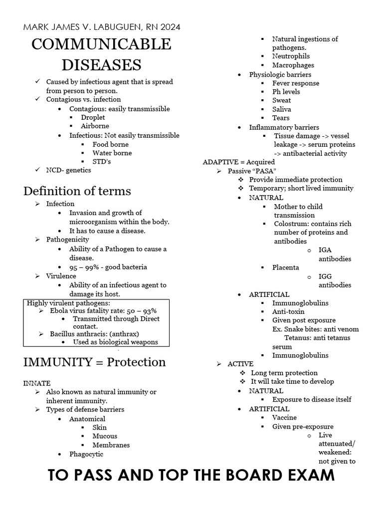 Communicable Diseases Overview for Nurses | PDF | Infection | Tuberculosis