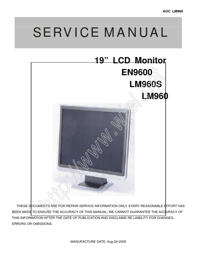 Service Manual: 19" LCD Monitor EN9600 LM960S LM960 | PDF | Computer ...