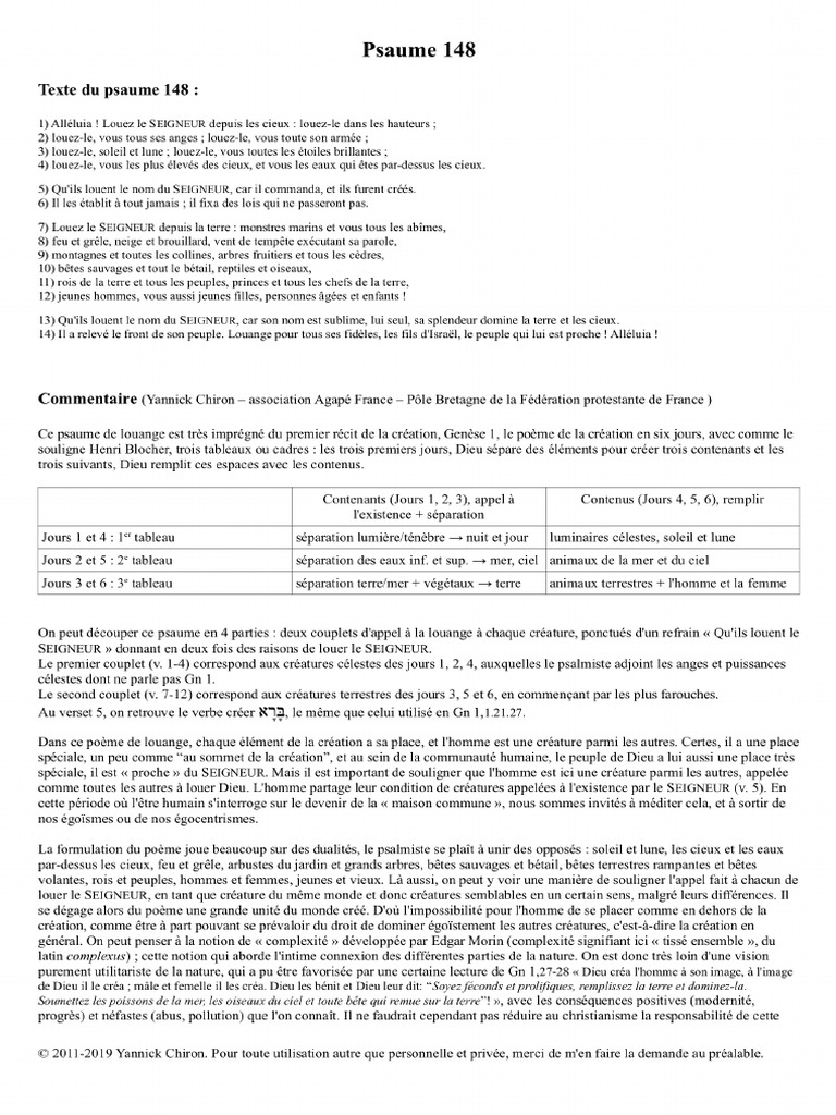 Commentaire Psaume 148 Parcours Laudato Si Rennes | PDF