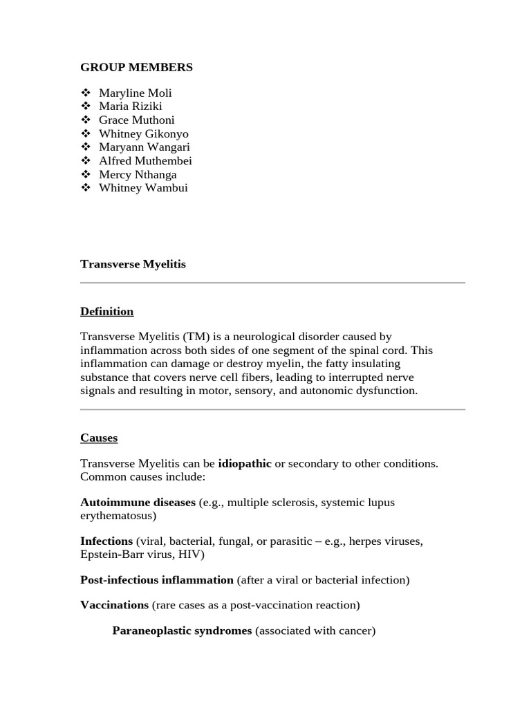 Transverse Myelitis - Group Work | PDF | Multiple Sclerosis | Urinary ...