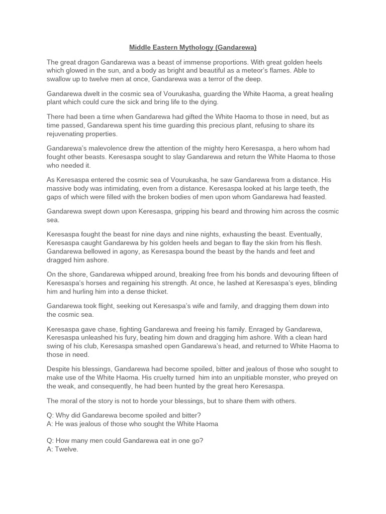 Middle Eastern Mythology - Comprehension Tests | PDF | Folklore