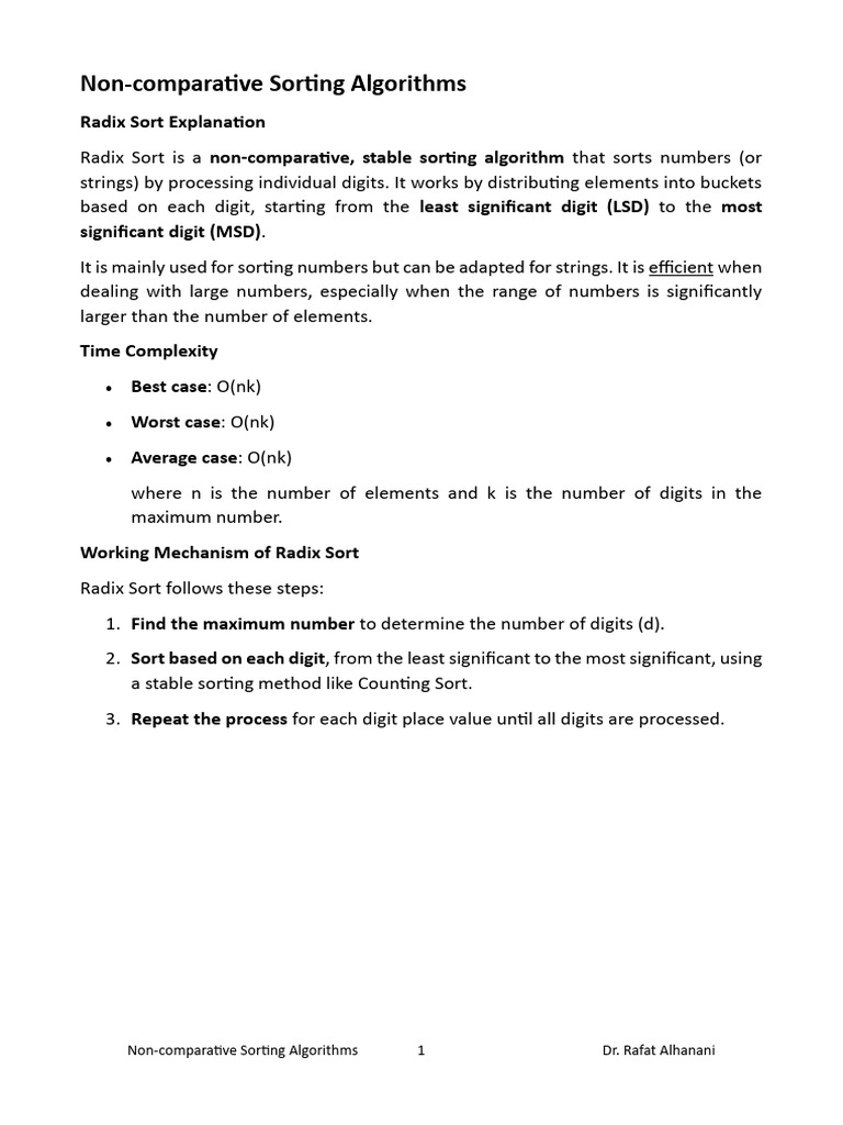 Non-Comparative Sorting Algorithms | PDF | Arithmetic | Computer Programming