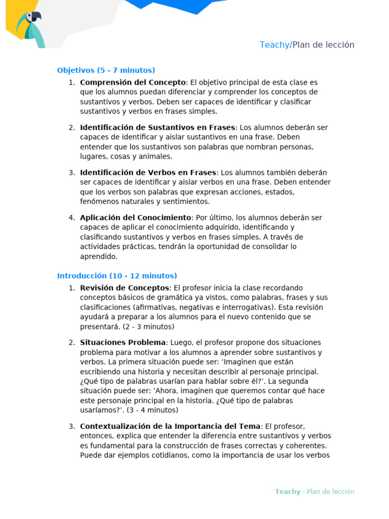 Metodologia Expositiva Sustantivos y Verbos Plan de clase | PDF | Sustantivo | Maestros