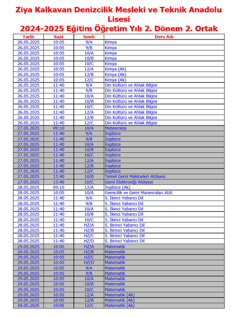 SINAV PROGRAMI | PDF