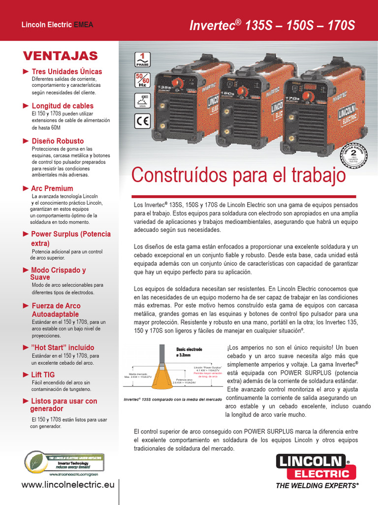 Ficha de Producto Invertec V135S V150S V170S | PDF | Soldadura ...