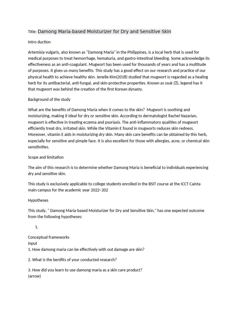 Damong Maria As Moisturizer | PDF