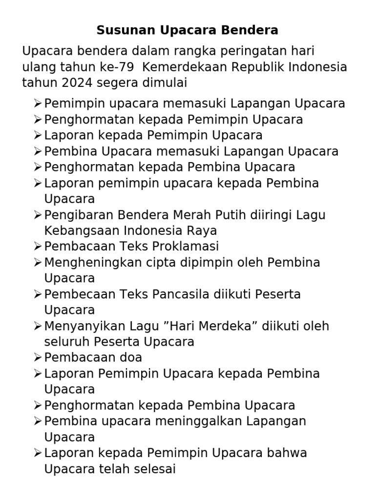 Susunan Upacara Bendera 2024 17 AGUSTUS | PDF