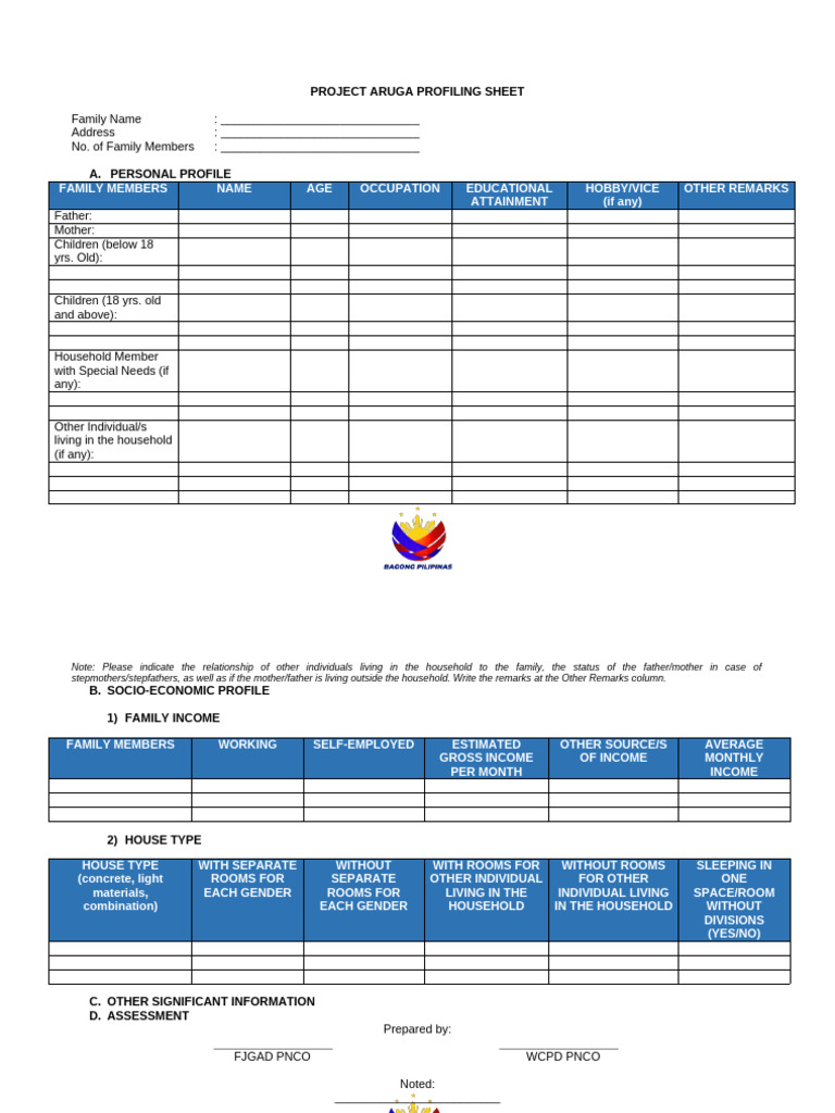 Project Aruga Profiling Form Sheet | PDF