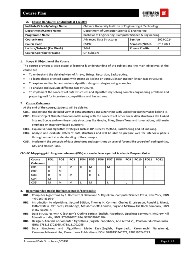 CS192 Advanced Data Structures Course Plan | PDF | Computer Programming ...