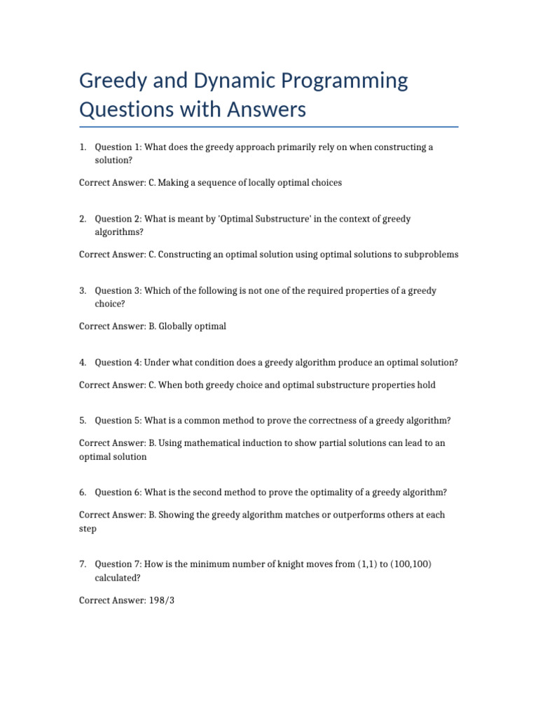 Greedy vs Dynamic Programming Q&A | PDF | Dynamic Programming | Applied ...