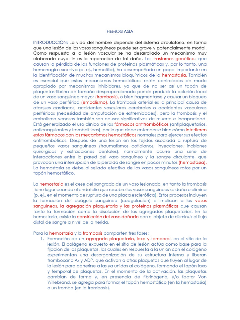 Bii Hemostasia Primavera 2024 | PDF | Coagulación | Plaqueta