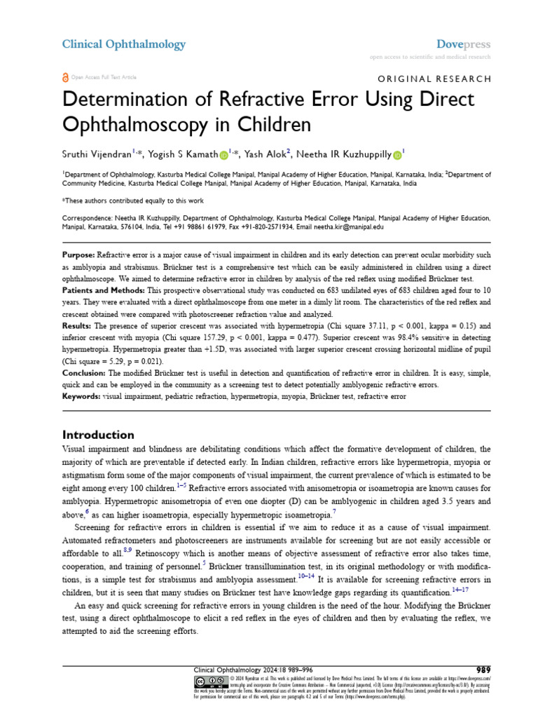 Determination of Refractive Error Using Direct Ophthalmoscop | PDF | Myopia | Visual System