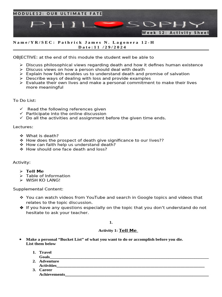 PHILO-MODULE-13-Answer-Sheets | PDF | Reincarnation | Grief