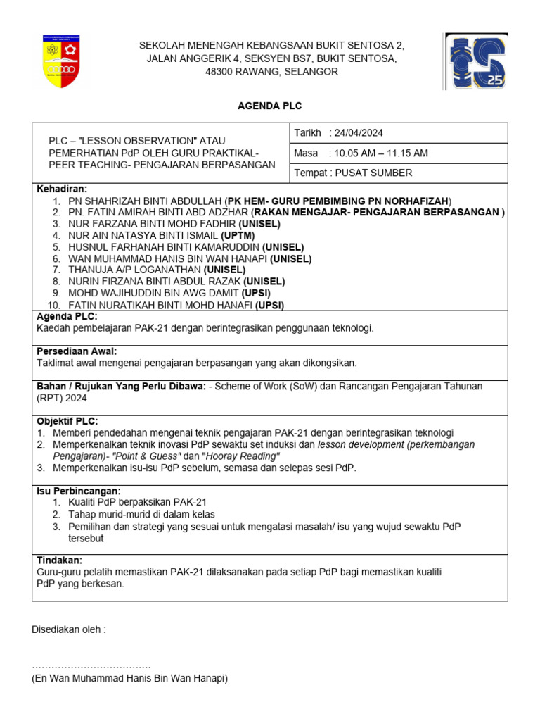 PLC - LESSON OBERVATION - Peer Teaching | PDF