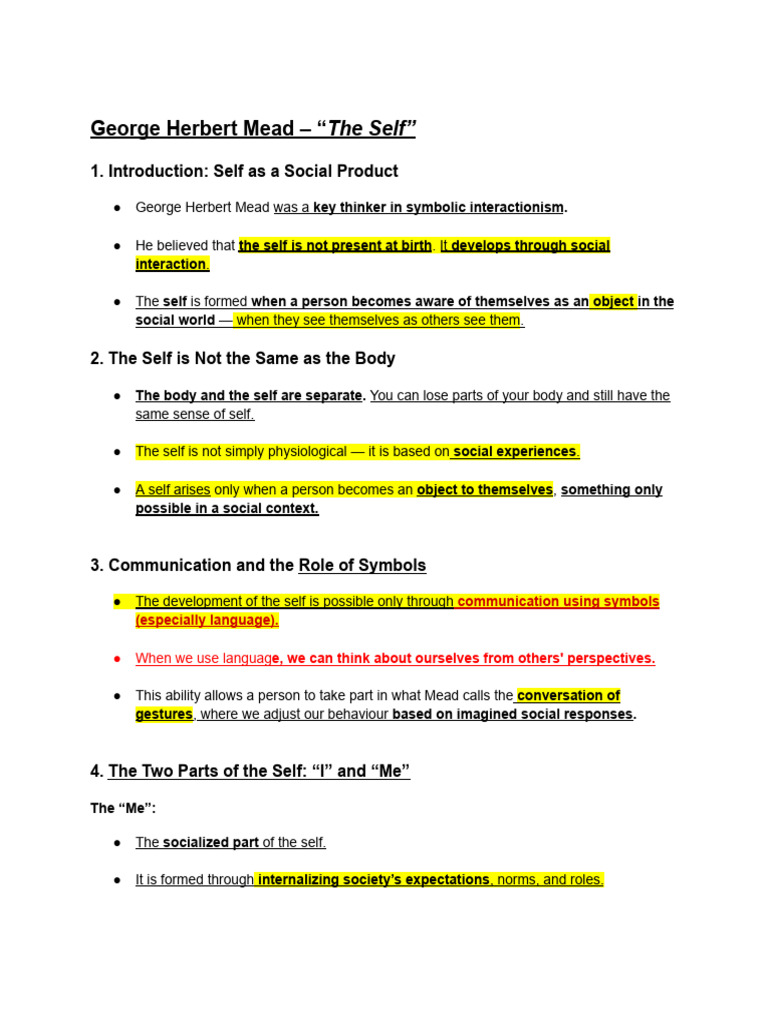 George Herbert Mead - The Self | PDF | Behavioural Sciences | Cognition