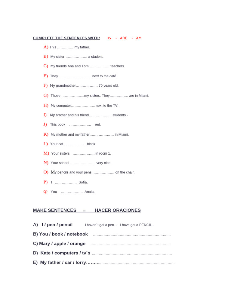 Complete The Sentences With | PDF | Classroom | Students