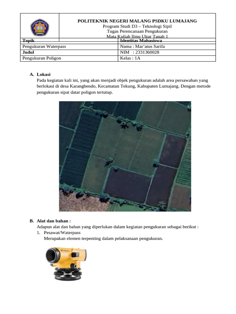 Perencanaan Pengukuran Menggunakan Waterpass | PDF