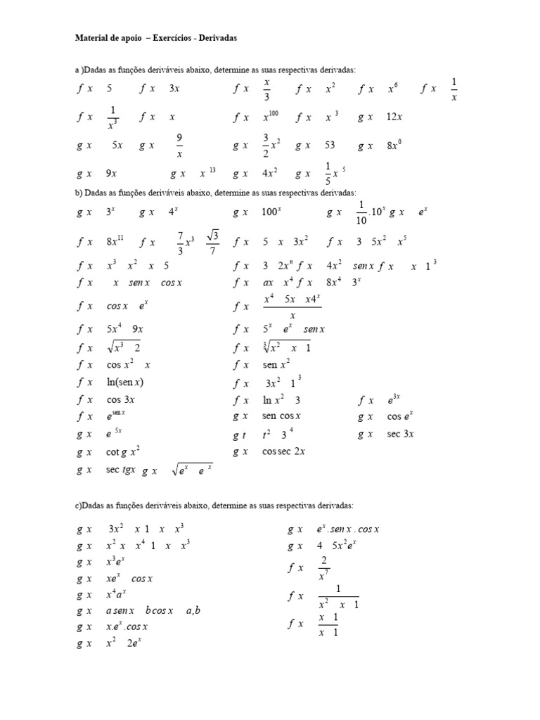 Exercicios_Propostos_Derivadas | PDF