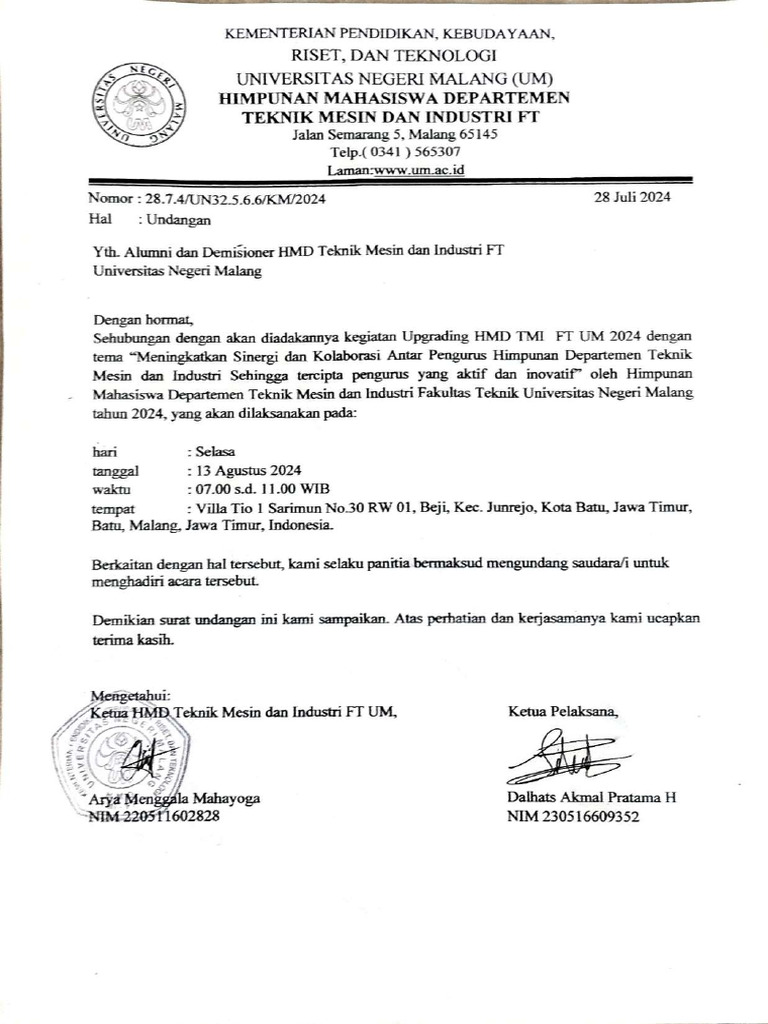 Undangan Demisioner Dan Alumni | PDF