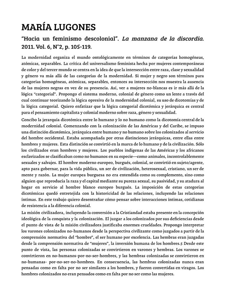 María Lugones | PDF | Género | Estudios de género