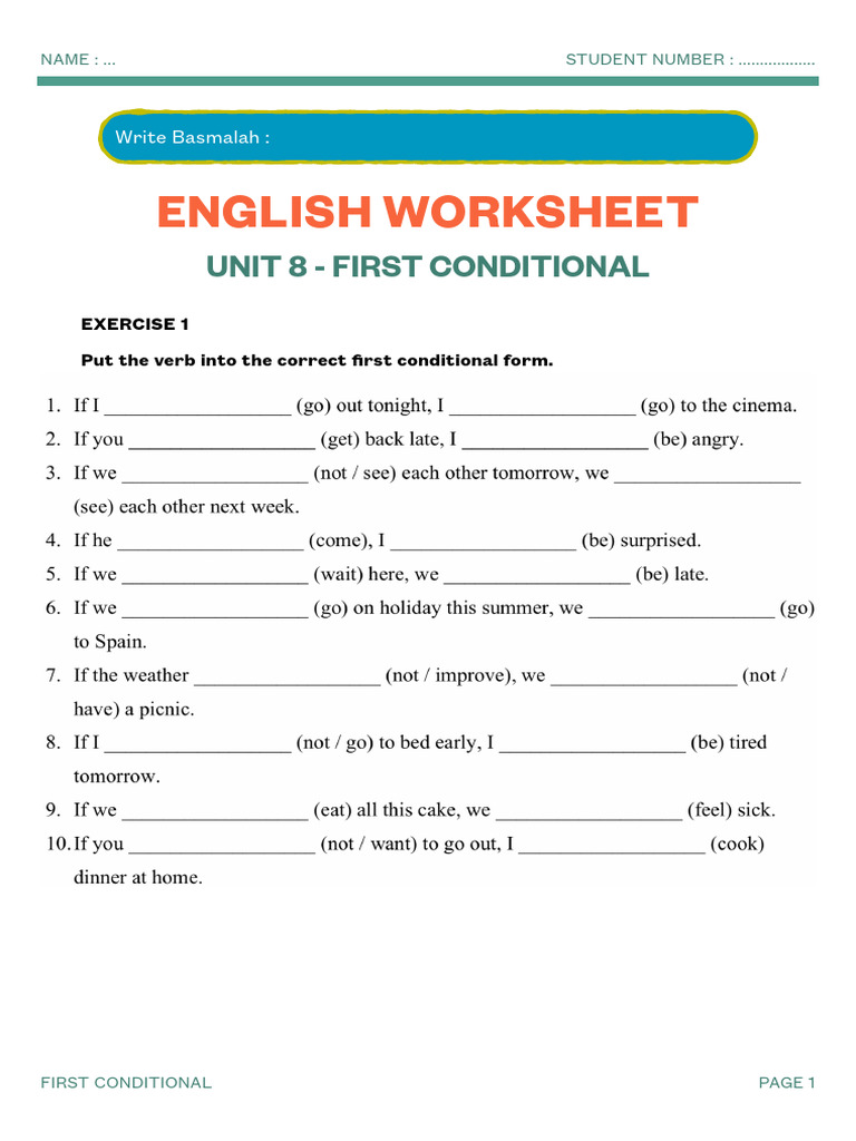 English Worksheet Unit 8 First Conditional Revised Pdf