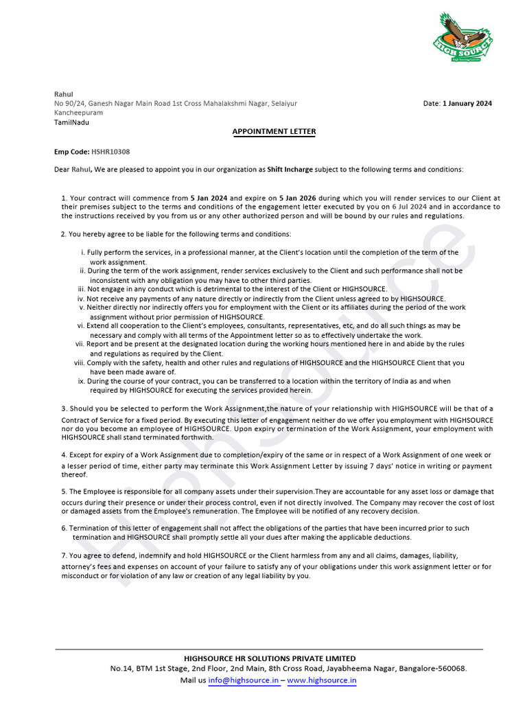 Rahul - HSHR10308 - HS Offer Letter - 20250521 - 191949 - 0000 | PDF ...