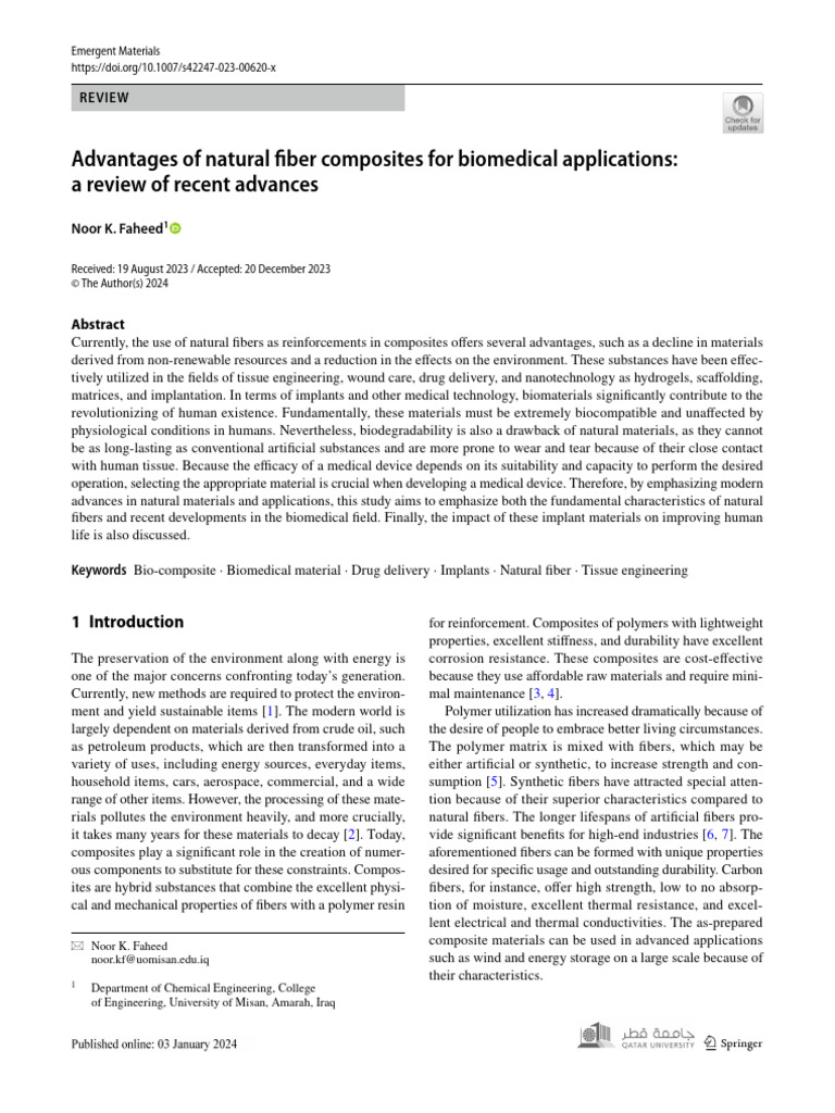 Advantages of Natural Fiber Composites For Biomedi | PDF | Composite ...