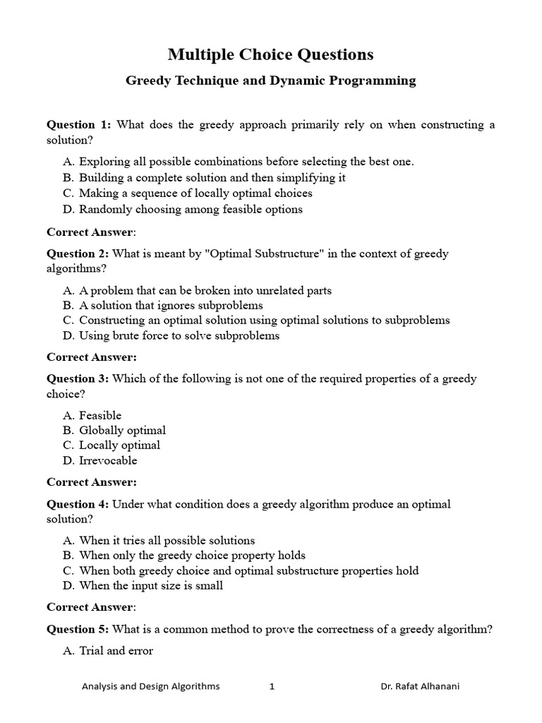 اخر مجموعة اسئلة اختيارات نسخة للطلاب | PDF | Dynamic Programming | Discrete Mathematics