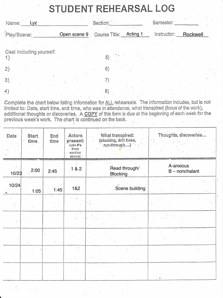 Student+Rehearsal+Log | PDF