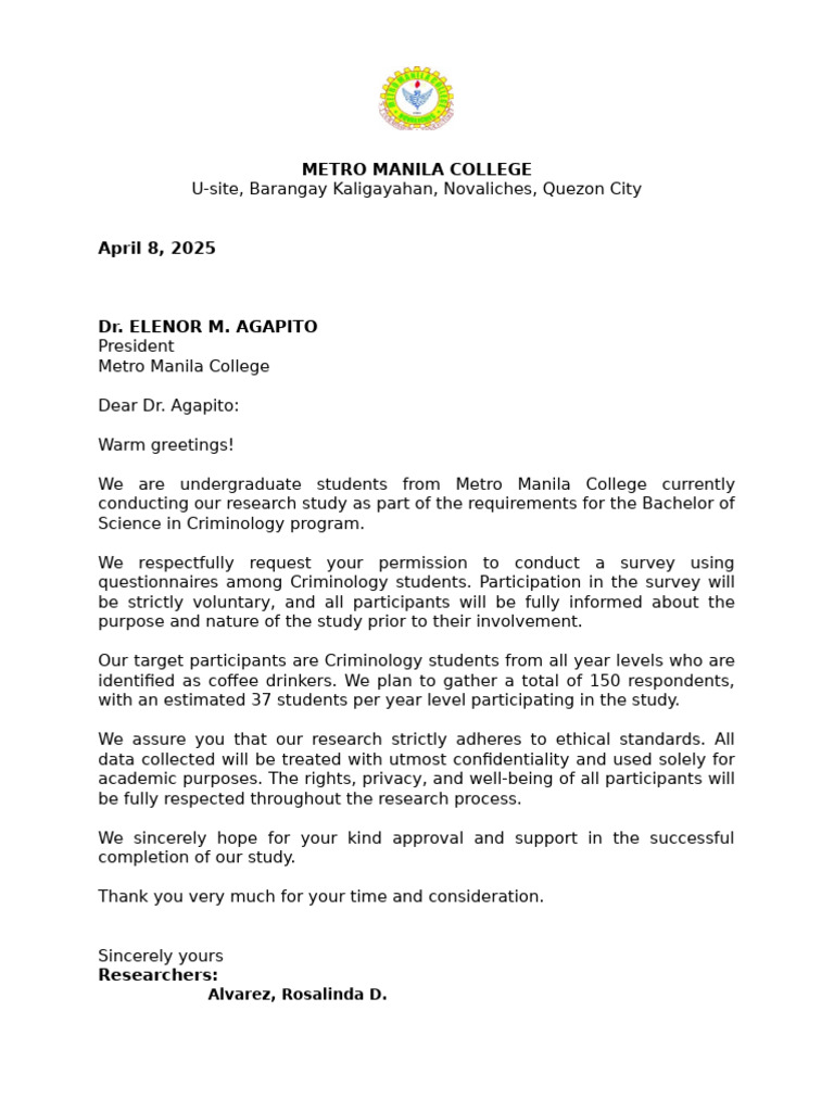 Letter of Request To Conduct Research and Administer Survey Fuerte 2 | PDF