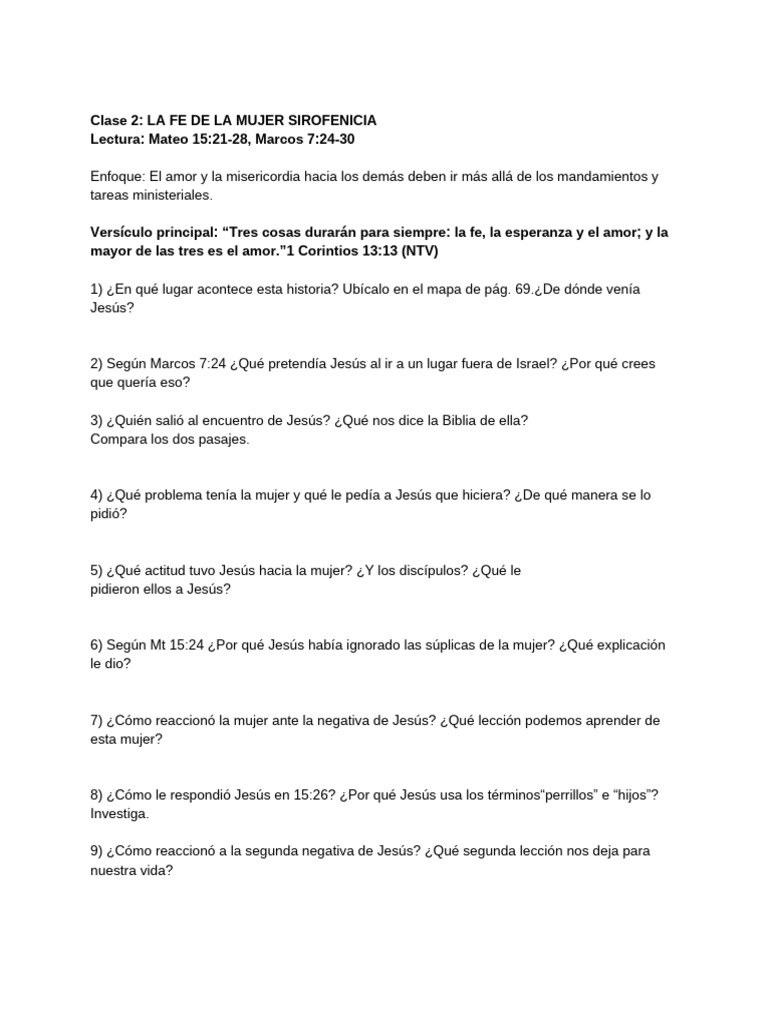 Clase 2 - LA FE DE LA MUJER SIROFENICIA | PDF