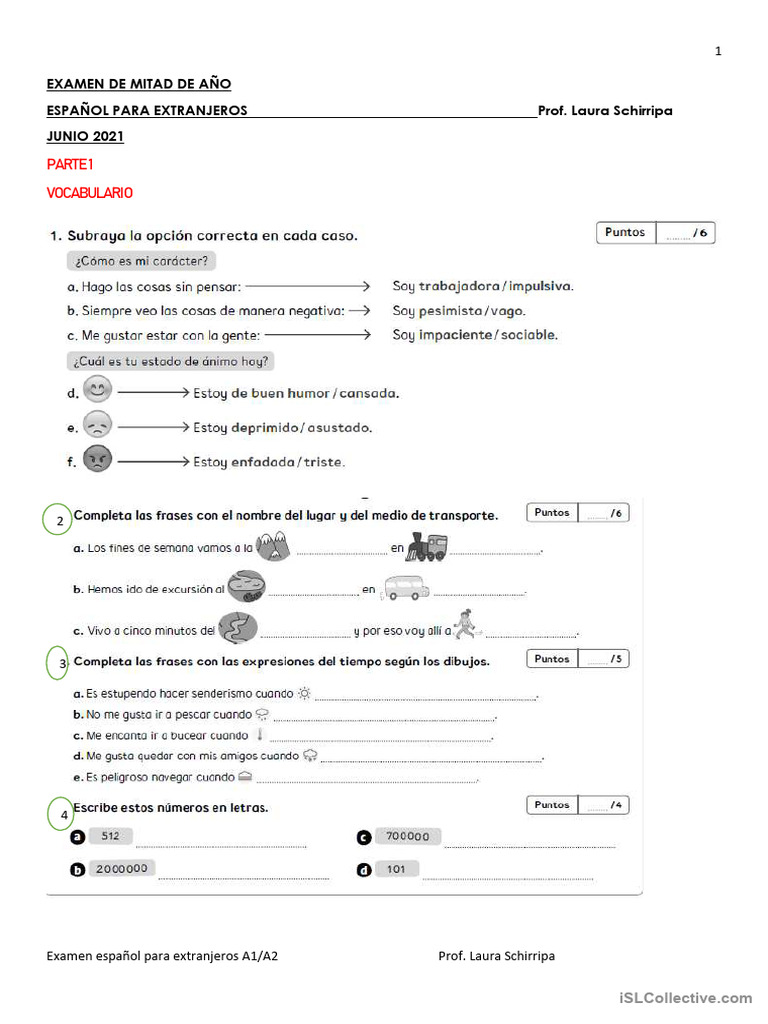 Español para Extranjeros - Examen Mitad de Año | PDF