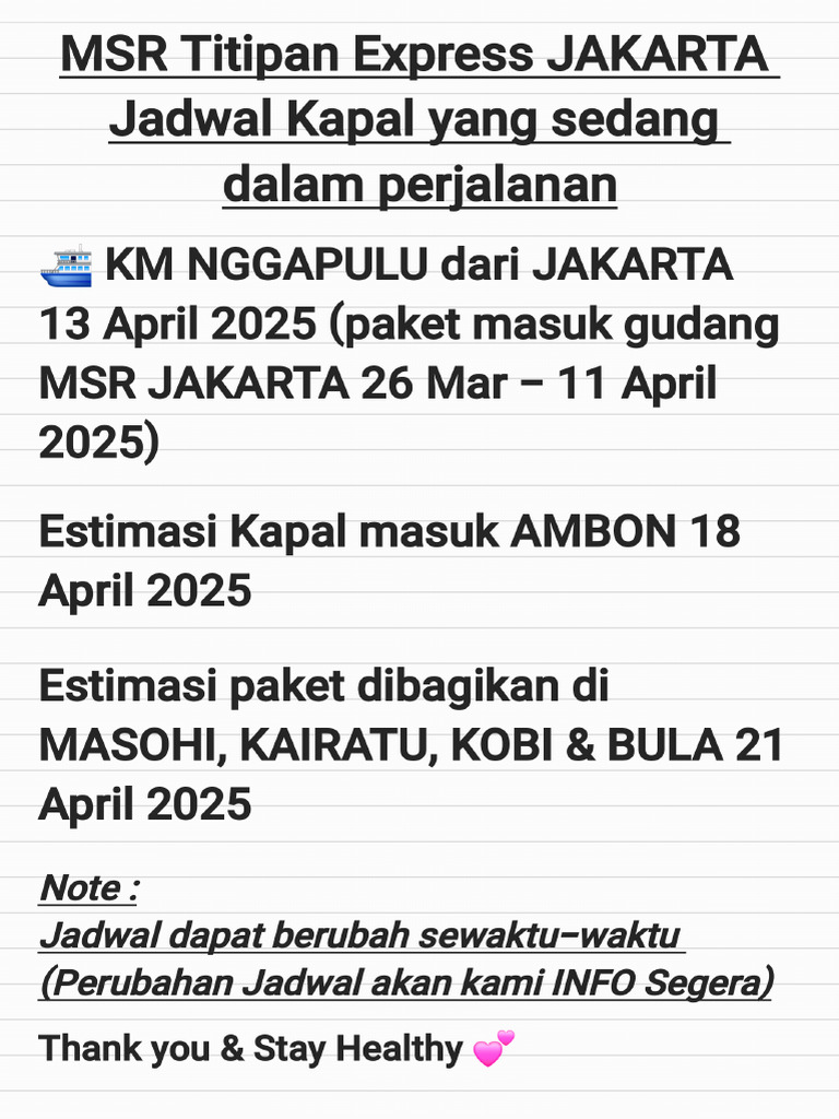 MSR Jadwal Kapal Pelni Jakarta Bulan April - 250415 - 043431 | PDF