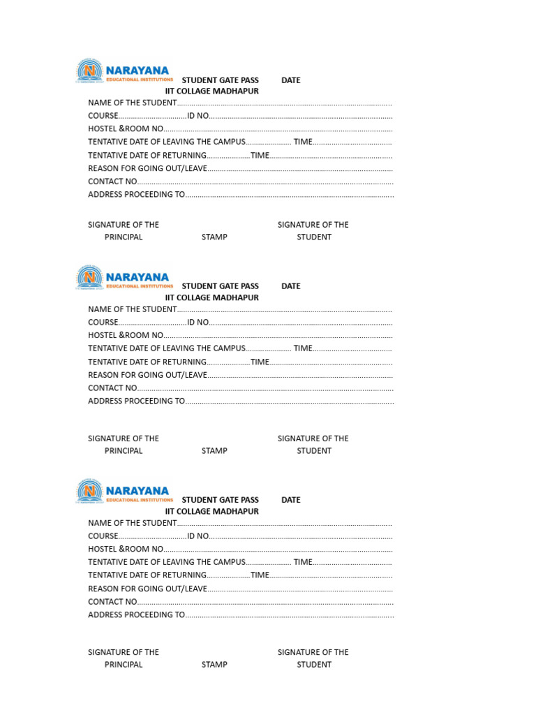 Student Gate Pass Form - IIT Madhapur | PDF