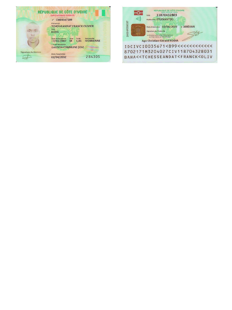 Carte Nationale D Identite Ou Le Recepisse Oneci Ou La Premiere Page Du Passeport, en Cours de ...