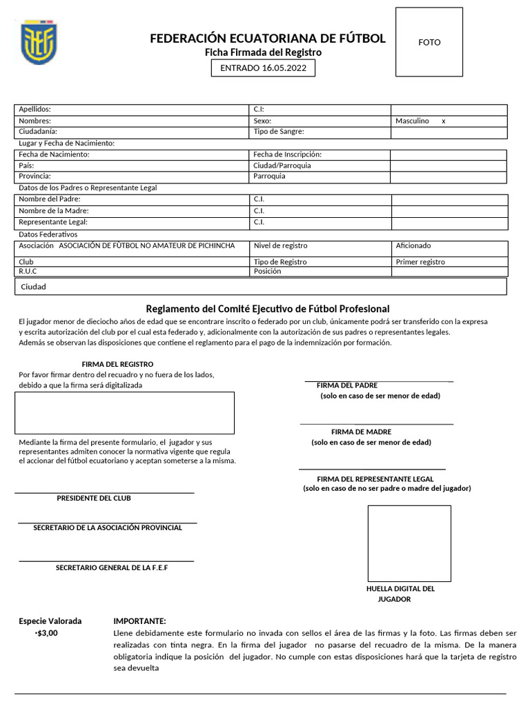 Ficha AFNA | PDF | Asociación de Futbol