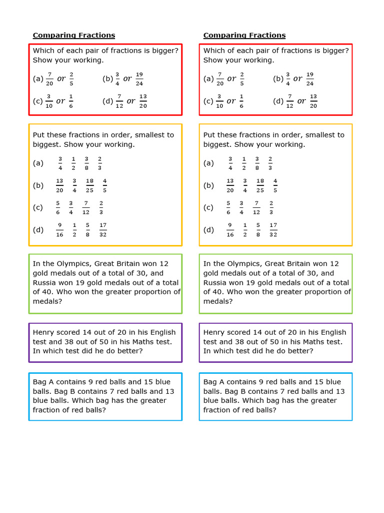 Comparing Fractions Practice Strips | PDF