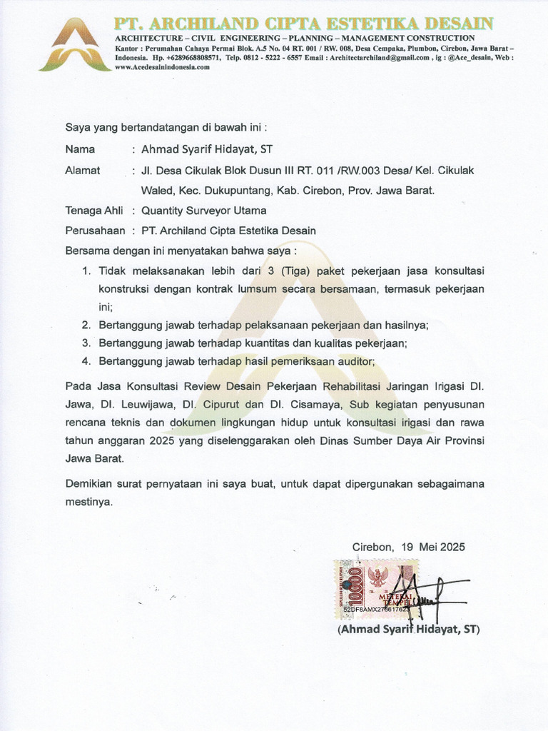 Surat Penyataan Ahmad Syarif H | PDF