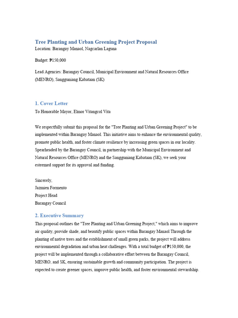 Tree Planting Proposal for Barangay Manaol | PDF | Environmental ...