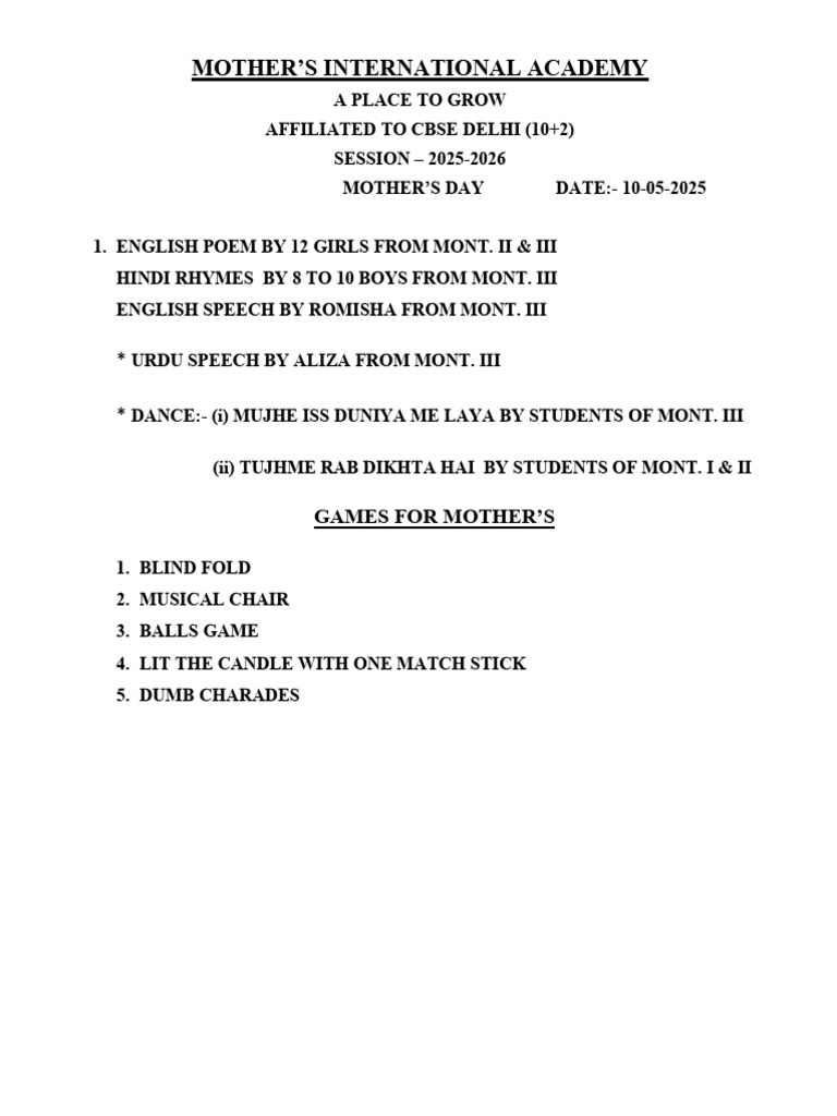 Mother's Day Program 2025 | PDF