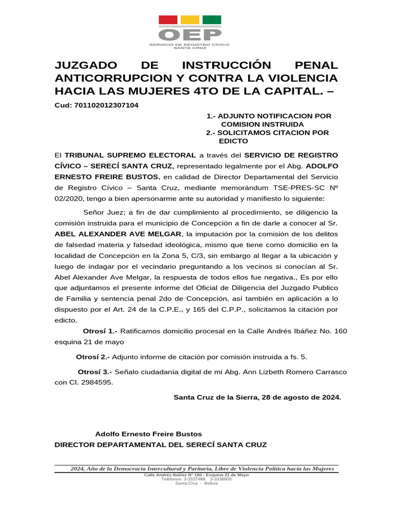 Solicitamos Citacion Por Edicto Alexander Abe Melgar | PDF