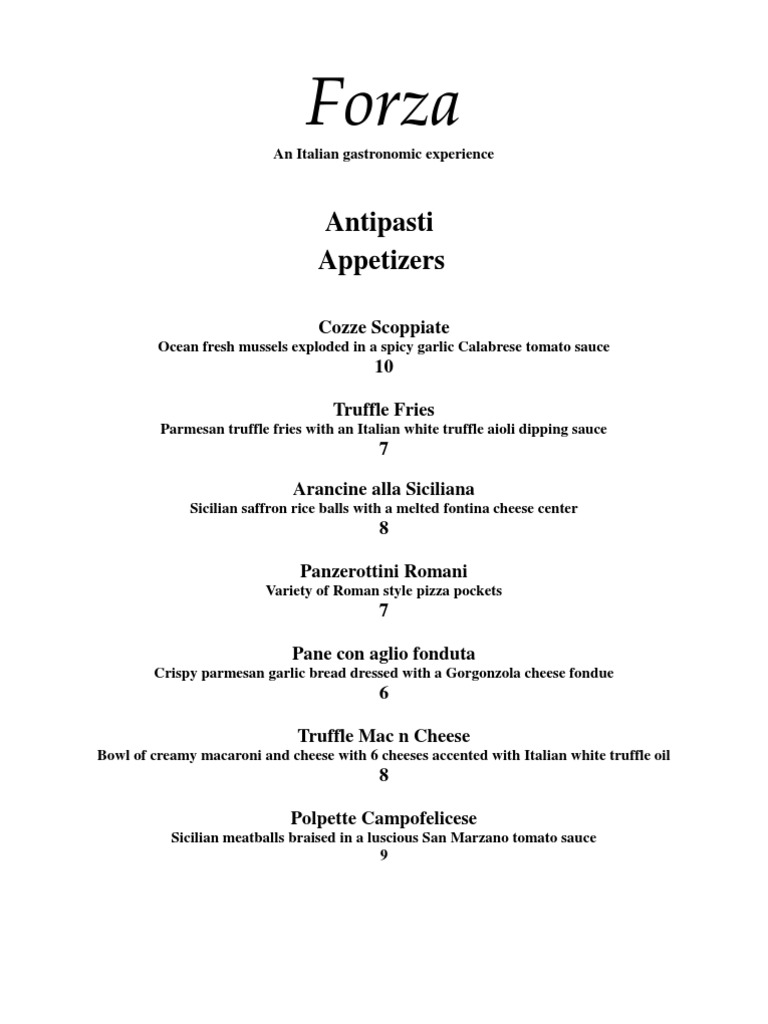 Forza Menu | PDF | Pizza | African Cuisine