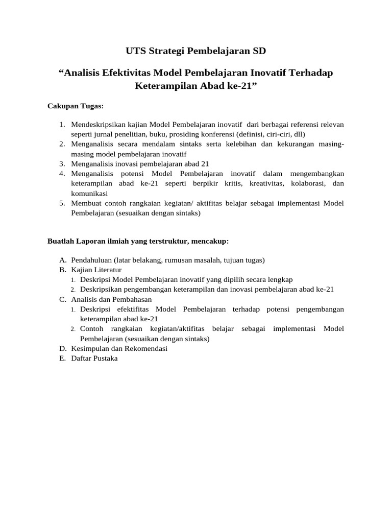 4SDCR UTS Strategi Pembelajaran SD Analisis Efektivitas Model Pembelajaran | PDF