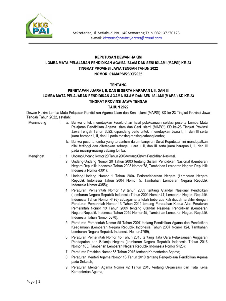 SK Juara Mapsi 23 Jateng 2022-Rev | PDF