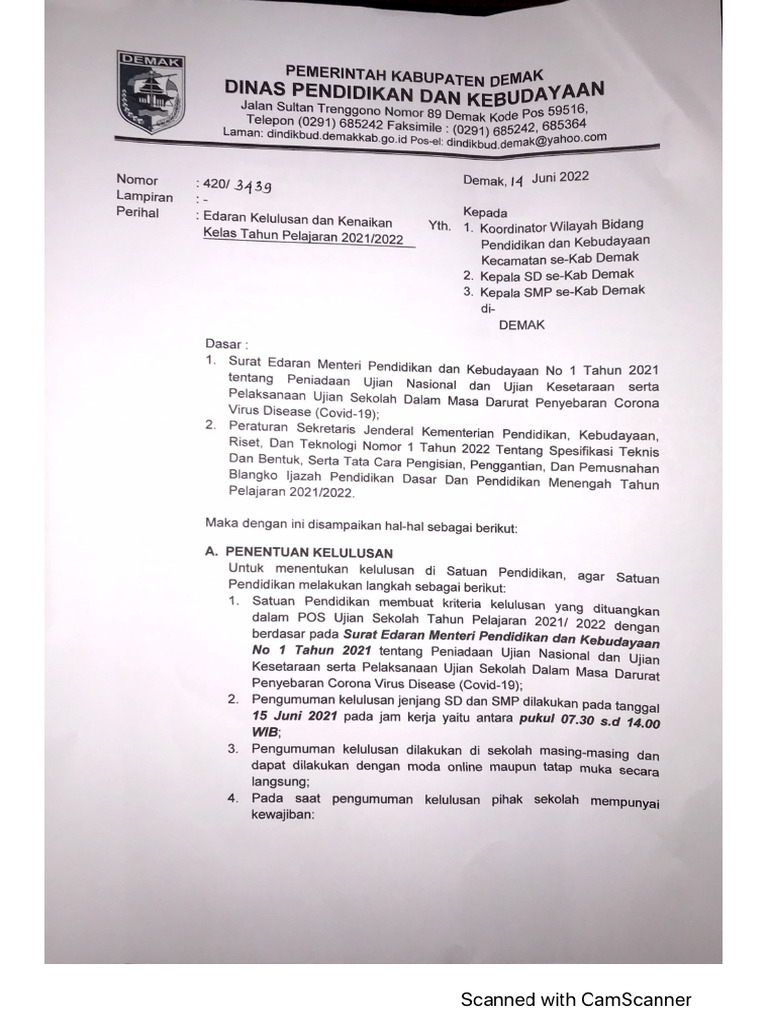 Edaran Kelulusan Dan Kenaikan Kelas | PDF